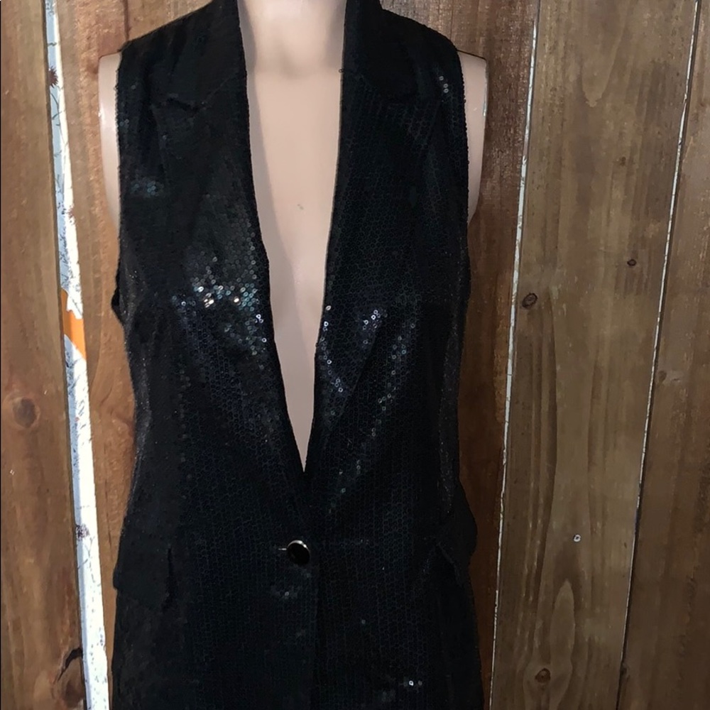 Black Sequin Vest By Planet Funk Size Medium - Gem